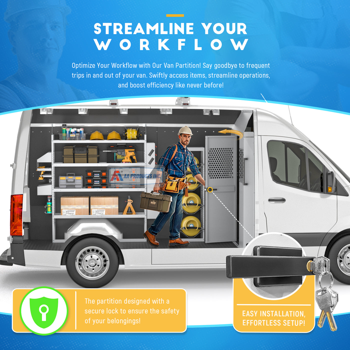 AA Products Model PT-SP-HR-DKWB Steel Cargo Van Safety Partition ...