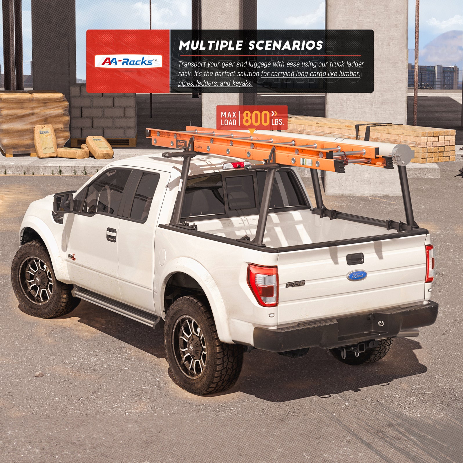 AA-Racks Adjustable Aluminum Pick-Up Truck Ladder Rack (No drilling ...