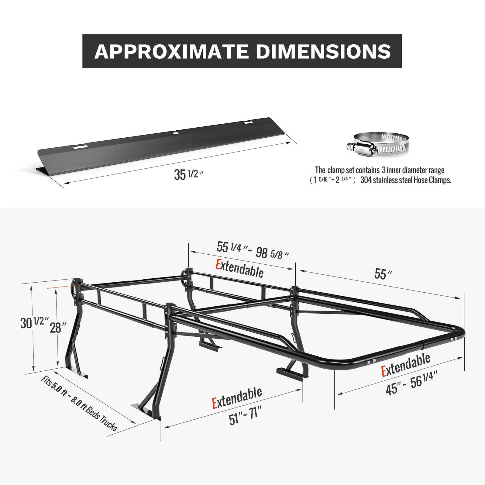AA-Racks Model X39 Short Bed Truck Ladder Rack Side Bar with Long Cab ...