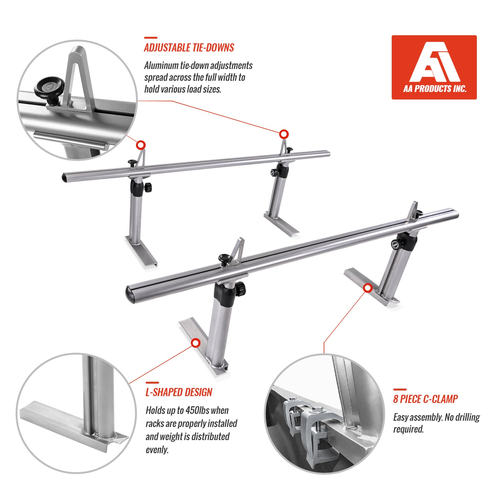 AA-Racks Universal Pickup Truck Ladder Racks Adjustable Utility ...