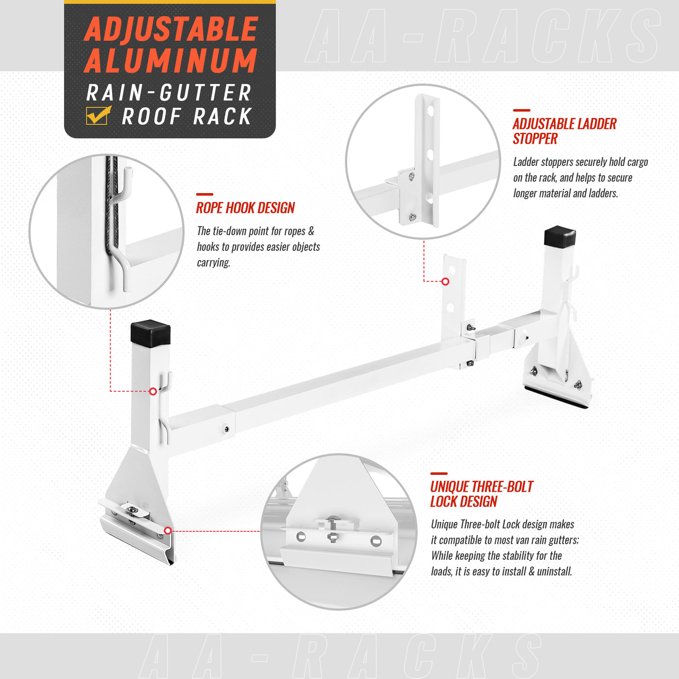 AA-Racks Universal Aluminum Van Roof Rack Rain Gutter Mount Rooftop ...