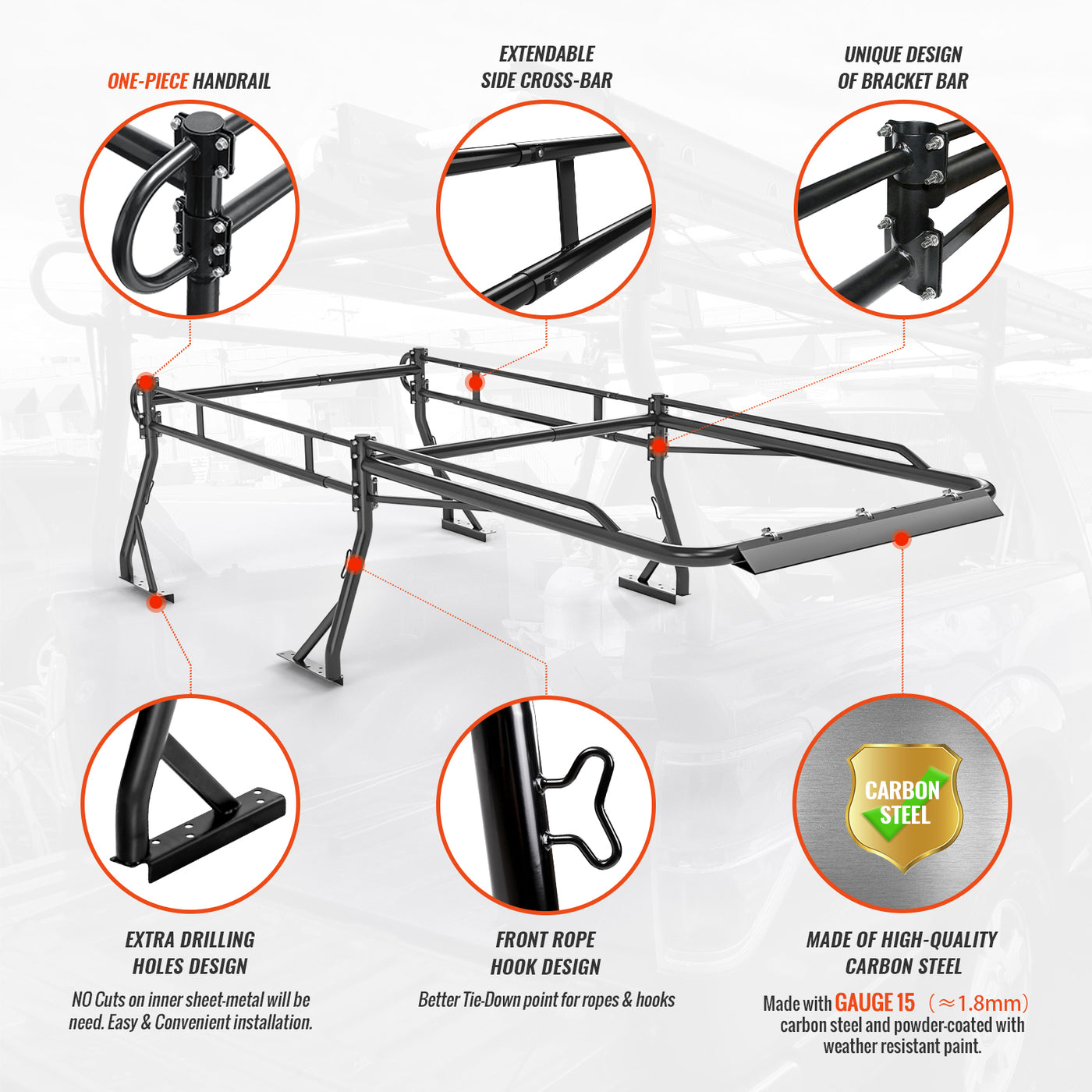 AA-Racks Model X39 Short Bed Truck Ladder Rack Side Bar with Long Cab ...