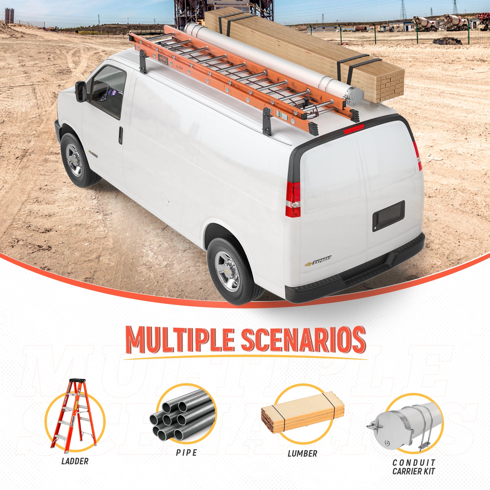 AA-Racks Universal Van Roof Ladder Rack Adjustable Rooftop Cargo ...